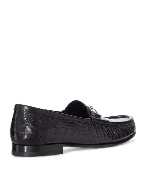 TOM FORD Crocodile Print Leather Moccasin With Metal Clip