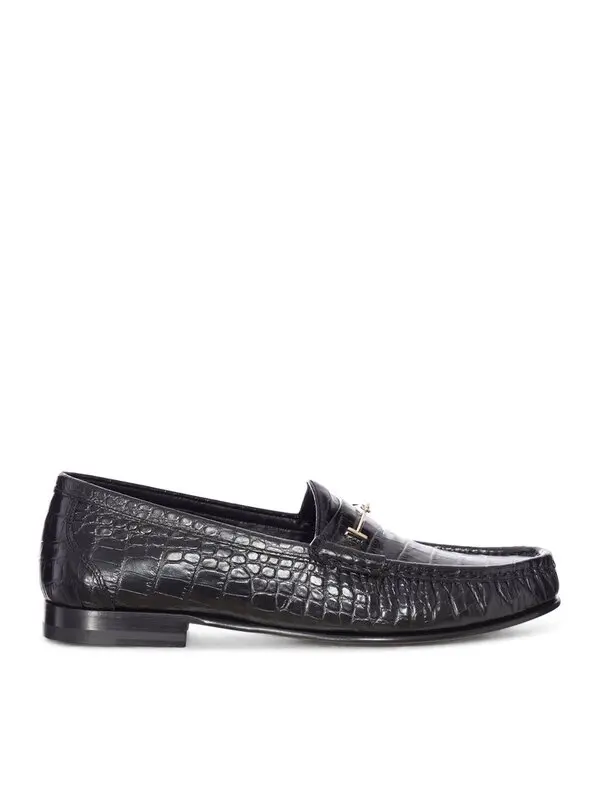 TOM FORD Crocodile Print Leather Moccasin With Metal Clip