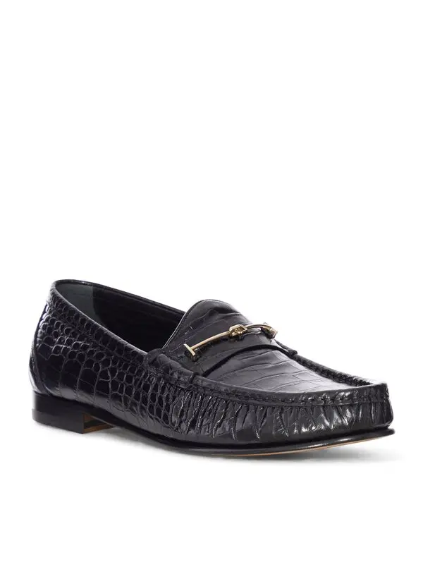 TOM FORD Crocodile Print Leather Moccasin With Metal Clip