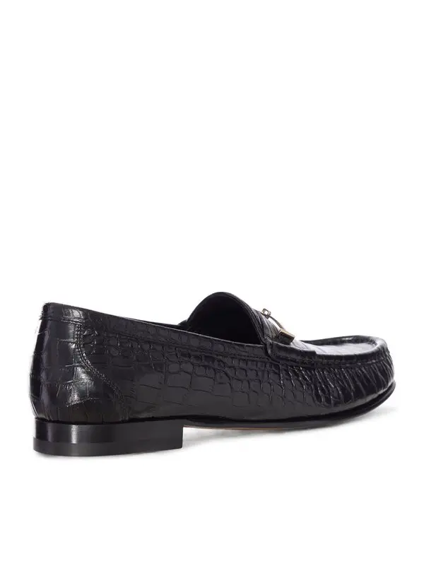 TOM FORD Crocodile Print Leather Moccasin With Metal Clip