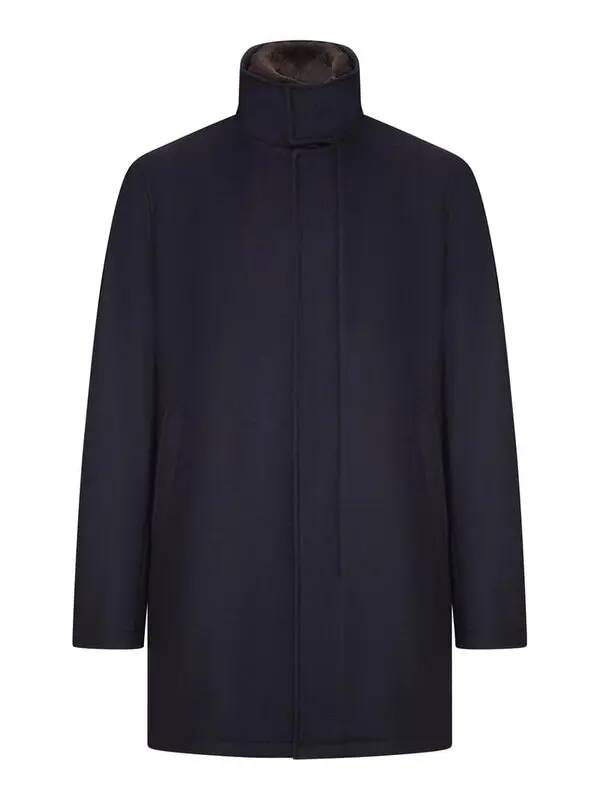 Herno Coat With High Collar And Contrasting Interior - Blue