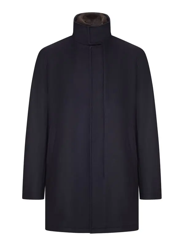 Herno Coat With High Collar And Contrasting Interior - Blue