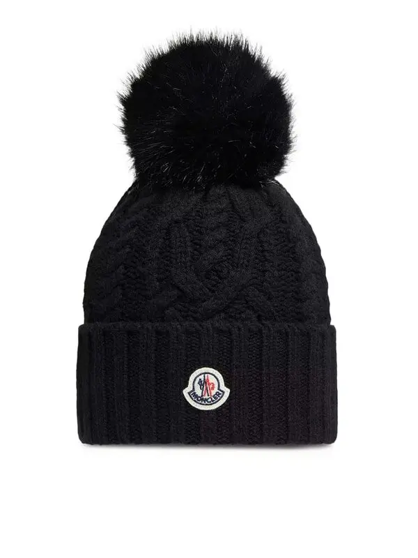Moncler Wool And Cashmere Blend Hat With Pom Pom - Black