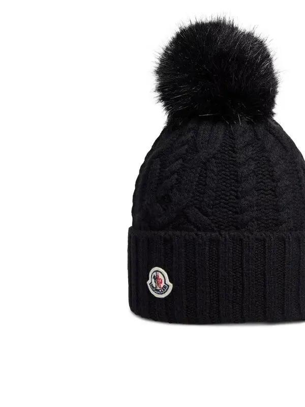 Moncler Wool And Cashmere Blend Hat With Pom Pom - Black