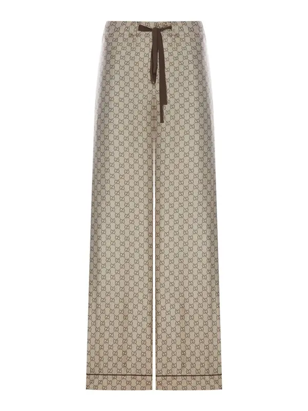 Gucci Printed Silk Twill Trousers - Cream