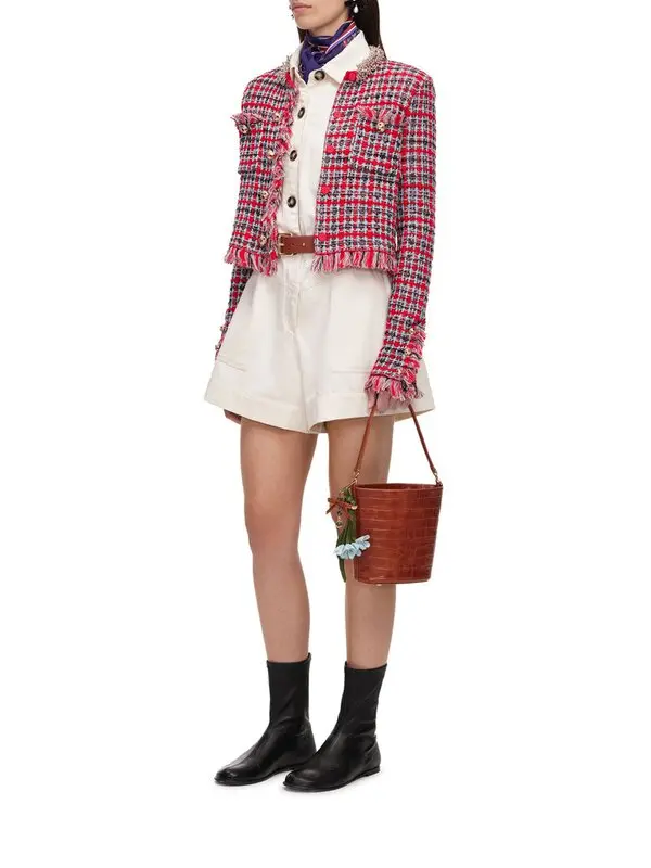 SELF-PORTRAIT Tweed Short Jacket With Jewel Collar
