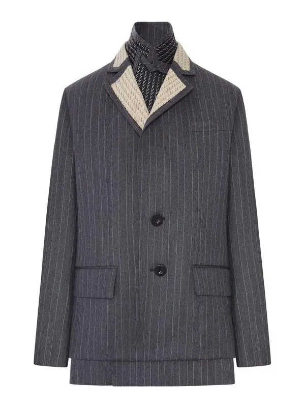 Sacai Pinstriped Blazer With Contrasting Lapels And Embroidered Details - Multicolor