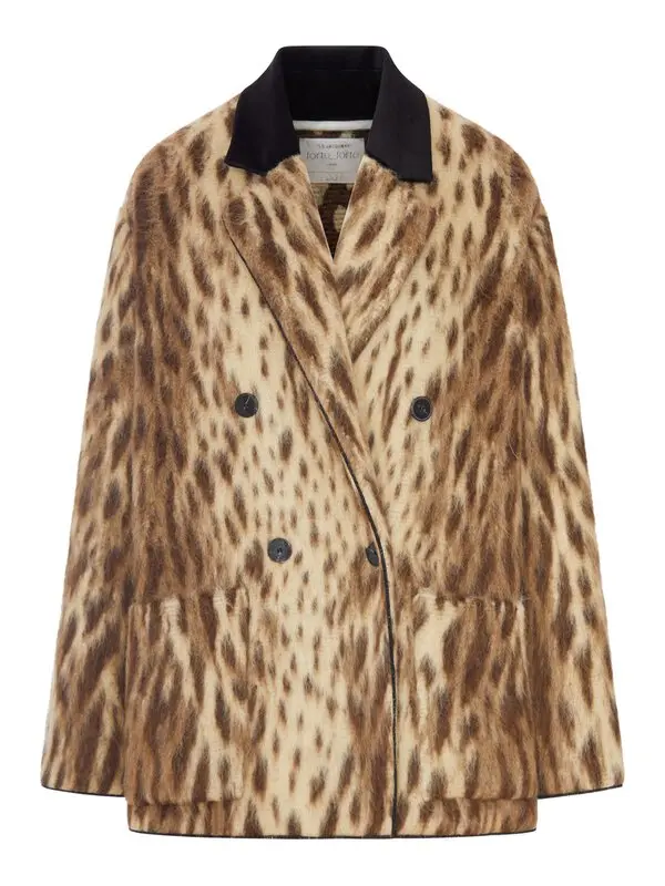 FORTE_FORTE Short Coat In Virgin Wool And Alpaca Blend “royal Leopard” Gold - Multicolor