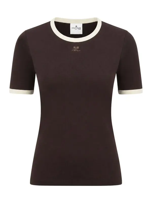 COURREGES T-shirt With Contrasting Trim - Brown