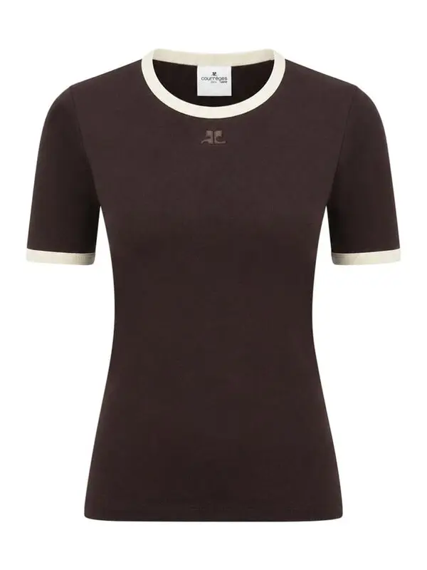 COURREGES T-shirt With Contrasting Trim - Brown