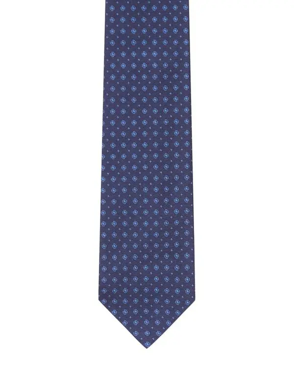 Kiton Fabric Tie With Micro Geometric Pattern - Blue