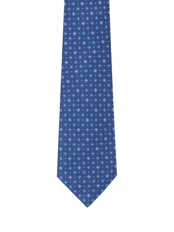 Kiton Fabric Tie With Micro Geometric Pattern - Blue