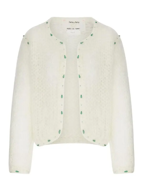 FORTE_FORTE Short Cardigan In Openwork Knit With Embroidery