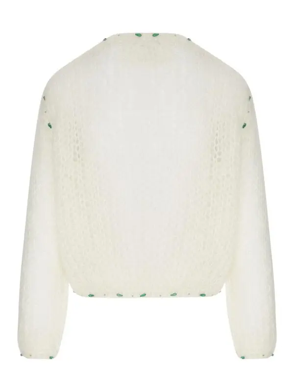 FORTE_FORTE Short Cardigan In Openwork Knit With Embroidery