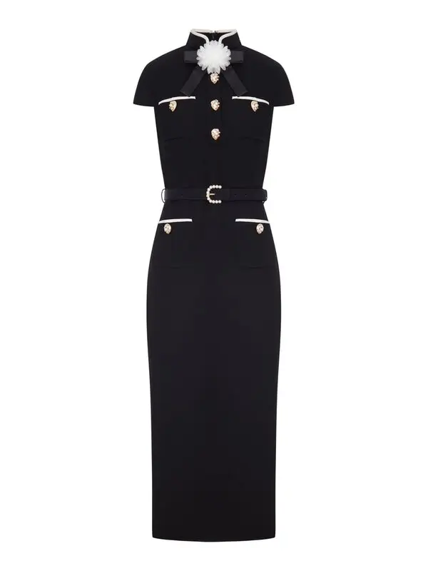 SELF-PORTRAIT Long Dress With Jewel Buttons And Belt - Black