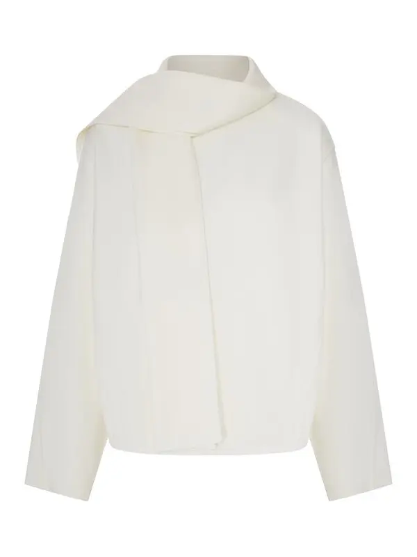Giorgio Armani Textured Fabric Sweater With Integrated Scarf - White