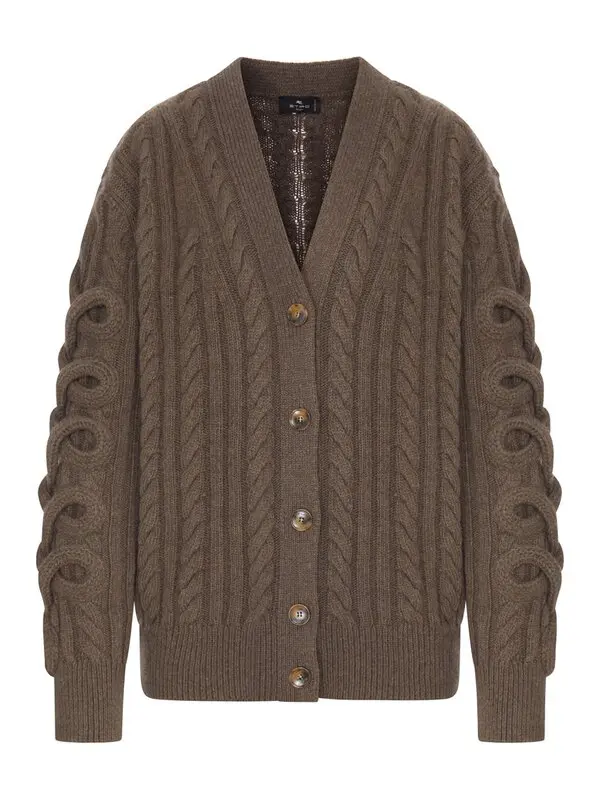 Etro Cable Knit Cardigan With Curly Sleeves - Multicolor