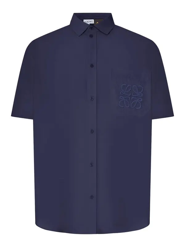 Loewe X Paula`s Ibiza Short-sleeved Textured Poplin Shirt - Blue