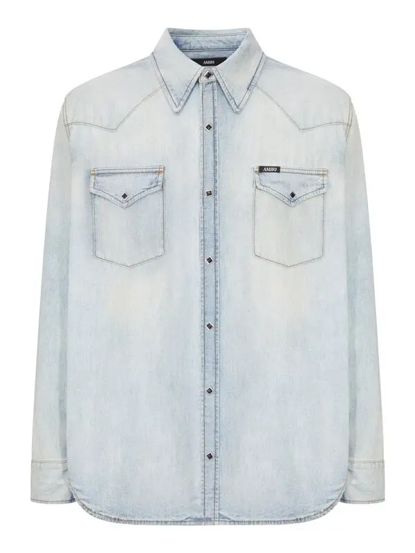 Amiri Washed Denim Western Shirt With Metal Buttons