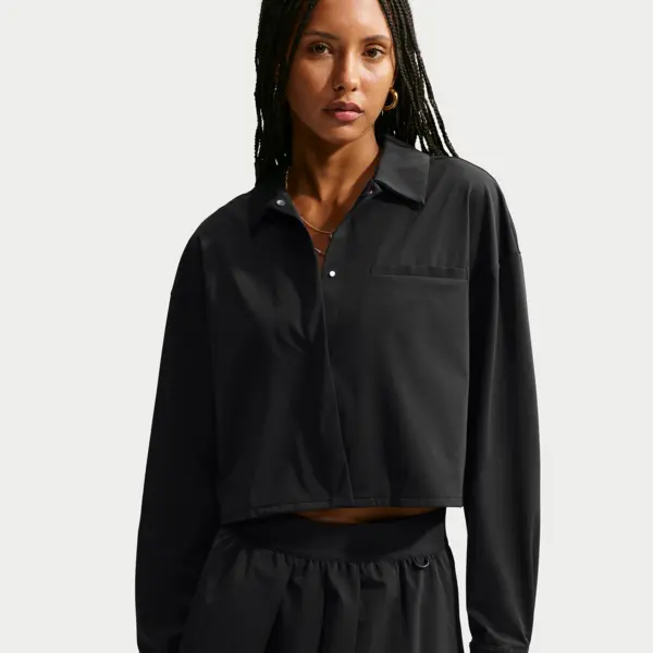 Nike 24.7 Perfectstretch Dri-fit Uv Protection Cropped Long-sleeve Shirt - Black