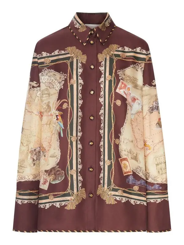 Zimmermann Printed Satin Shirt With A Scarf Motif - Brown