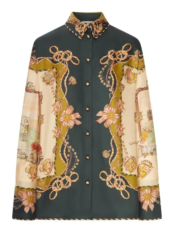 Zimmermann Printed Satin Shirt With A Scarf Motif - Green
