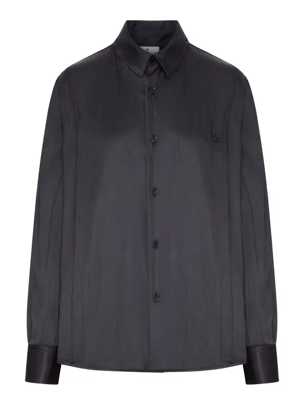 COURREGES Oversized Shirt In Crinkled Satin - Black