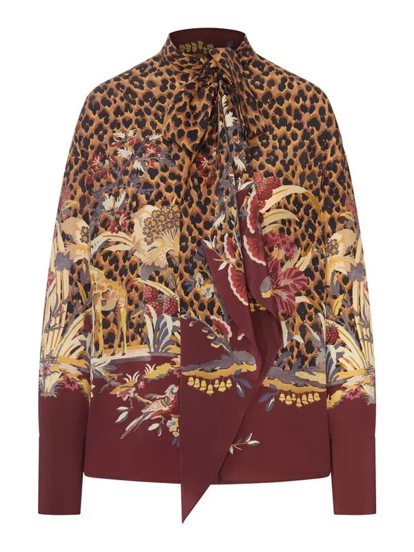 Etro Animal And Floral Printed Shirt With Neck Bow - Multicolor