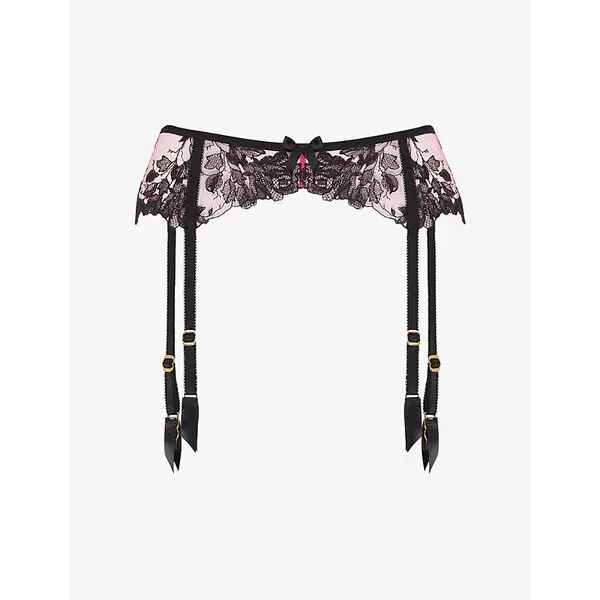 Agent Provocateur Elvie Floral-embroidery Mesh Suspenders - Pink/black