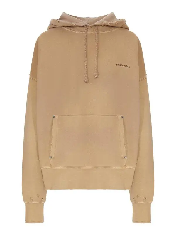 GOLDEN GOOSE Hoodie With Destroyed Trim - Cream