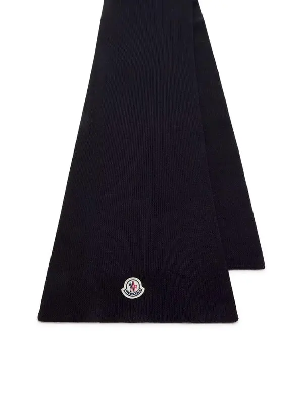 Moncler Wool Scarf With Logo - Black
