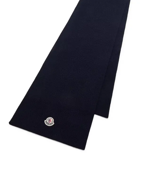 Moncler Wool Scarf With Logo - Blue