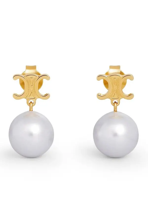 Celine Les Perles Earrings In Brass With Gold Finish And Glass Pearls - Multicolor