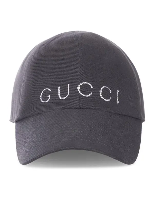 Gucci Baseball Cap With Crystal Logo - Black