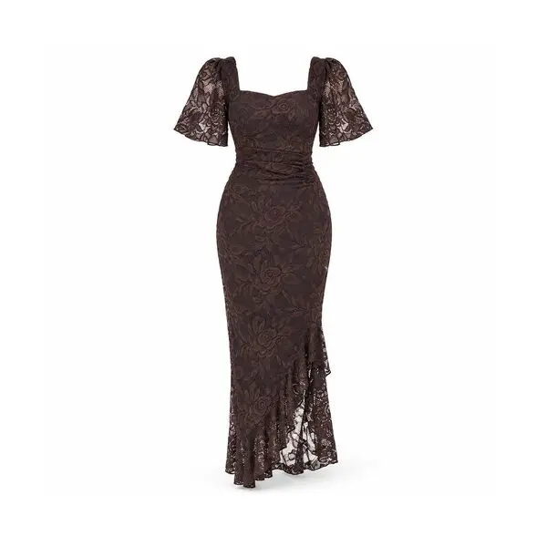 GIRL IN MIND Heidi Lace Ruched Midi Dress