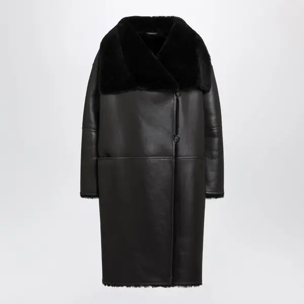 TOTEME Oversized Dark Sheepskin Coat - Brown