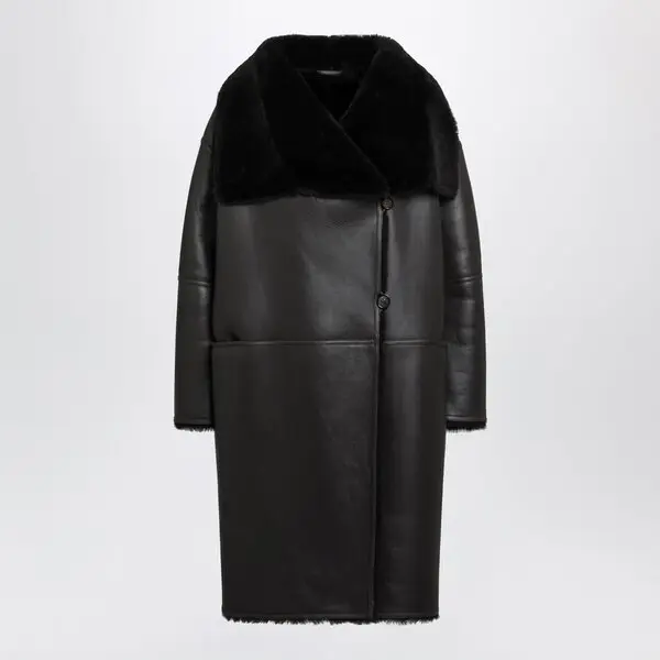 TOTEME Oversized Dark Sheepskin Coat - Brown
