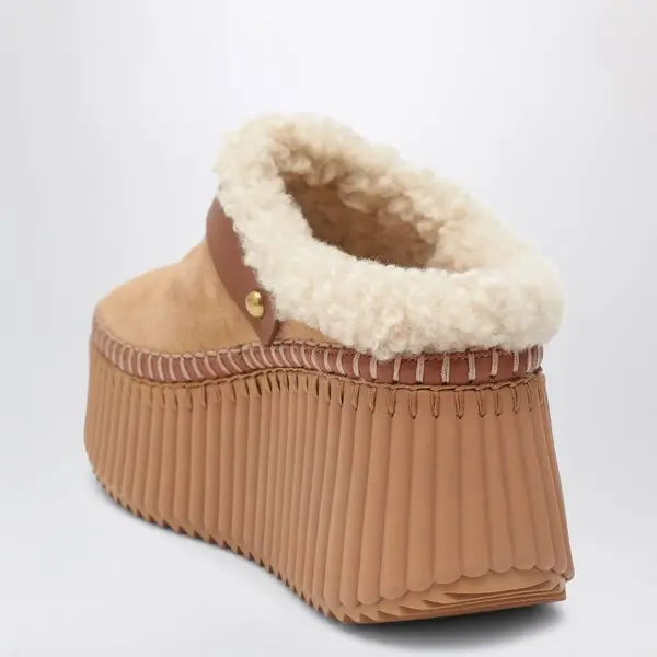 Chloé Light Nama Suede Wedge Mules