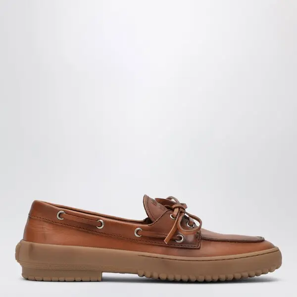 Miu Miu Deck Boat Shoes In Leather, Cognac