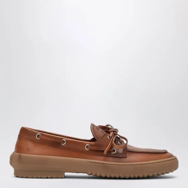 Miu Miu Deck Boat Shoes In Leather, Cognac - Brown