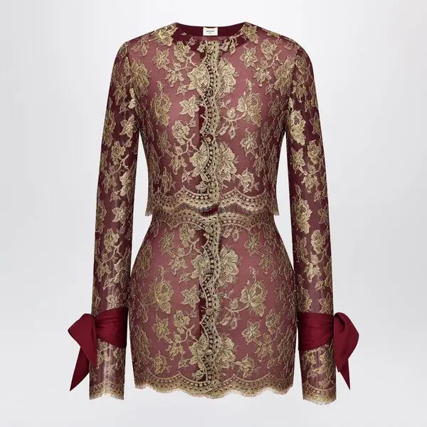 Saint Laurent Pepin Mini Dress In Metallic Lace - Red