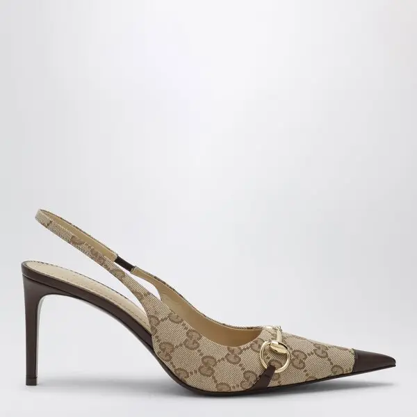 Gucci Beige Donna Slingback Pumps In Gg Fabric - Cream
