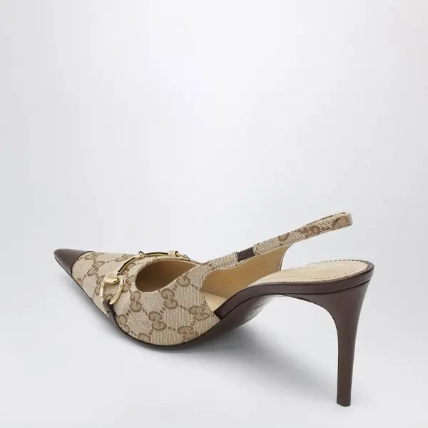 Gucci Beige Donna Slingback Pumps In Gg Fabric - Cream
