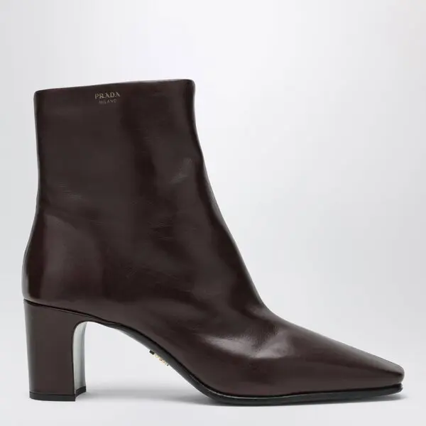 Prada Dark Calfskin Ankle Boots - Brown