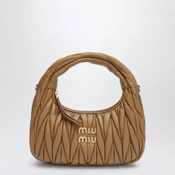Miu Miu Small Miu Wander Bag In Matelasse Leather, Caramel - Brown