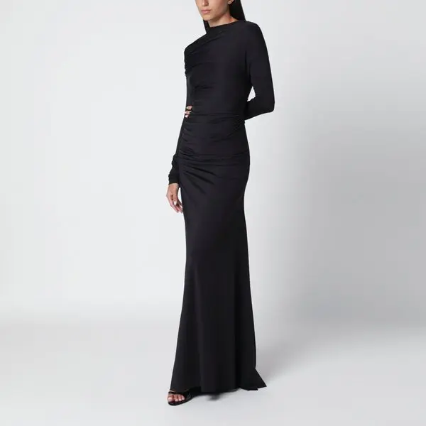 Victoria Beckham Long Dress With Draped Shoulders - Black