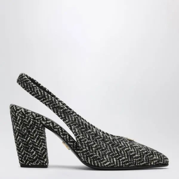 Prada And Black Slingback Pumps In Chevron Fabric