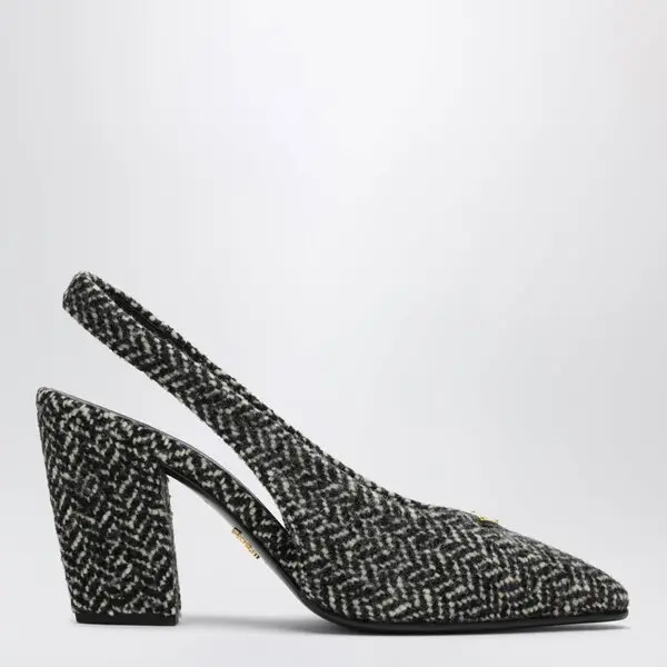 Prada And Black Slingback Pumps In Chevron Fabric - White