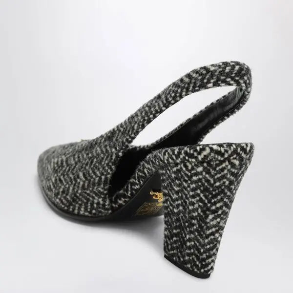 Prada And Black Slingback Pumps In Chevron Fabric - White