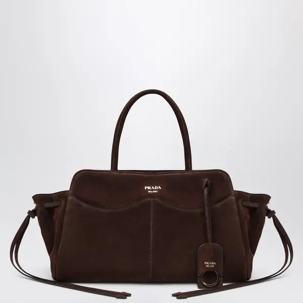 Prada Large Dark Suede Carry Bag - Brown